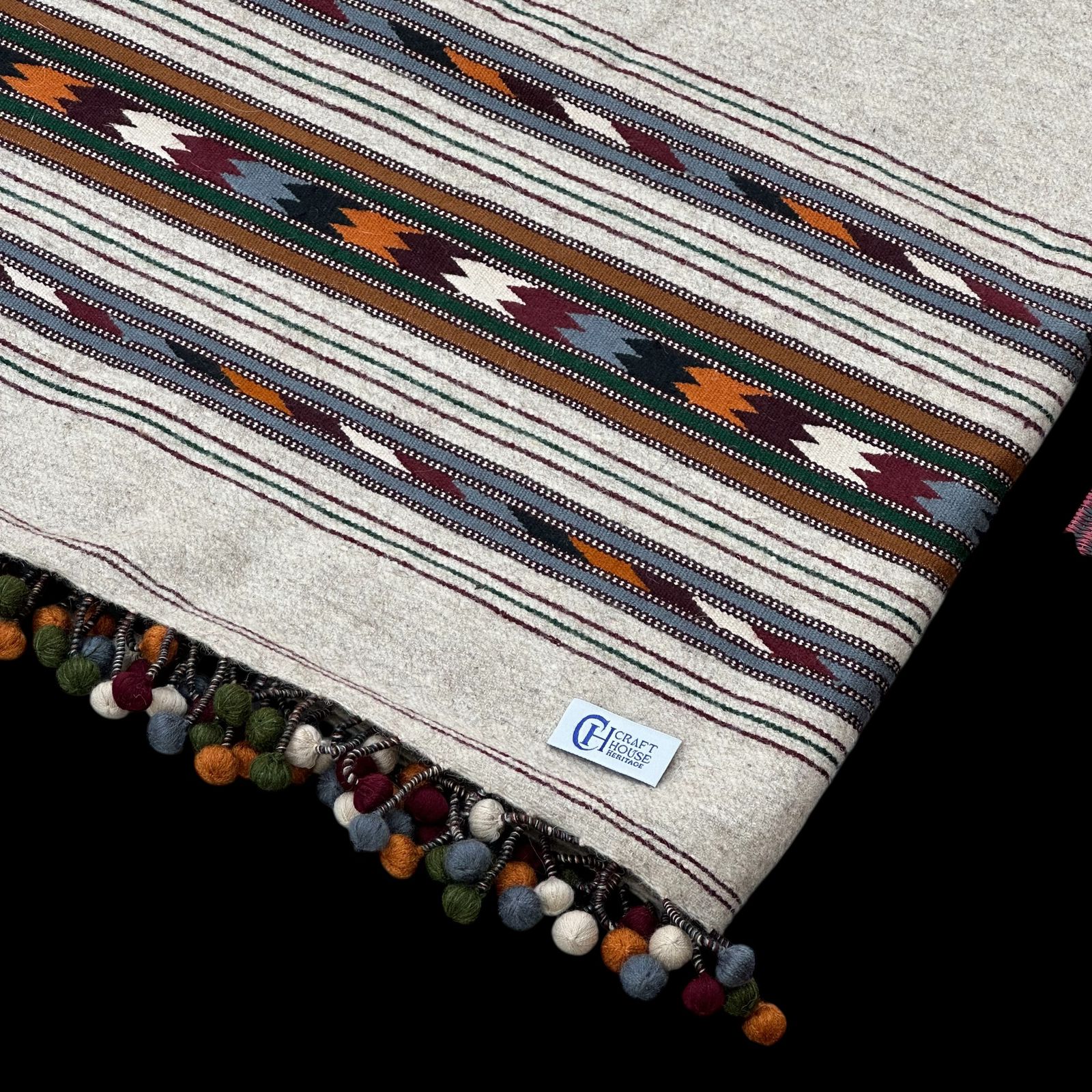 Handmade Wadera Style Wool Shawl for Men – Balls Design | Three Border ...