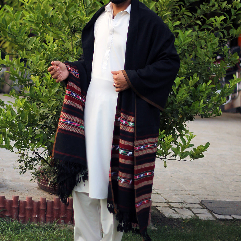 Handmade Shawl For Gents wadera style shawl black color – Craft House ...