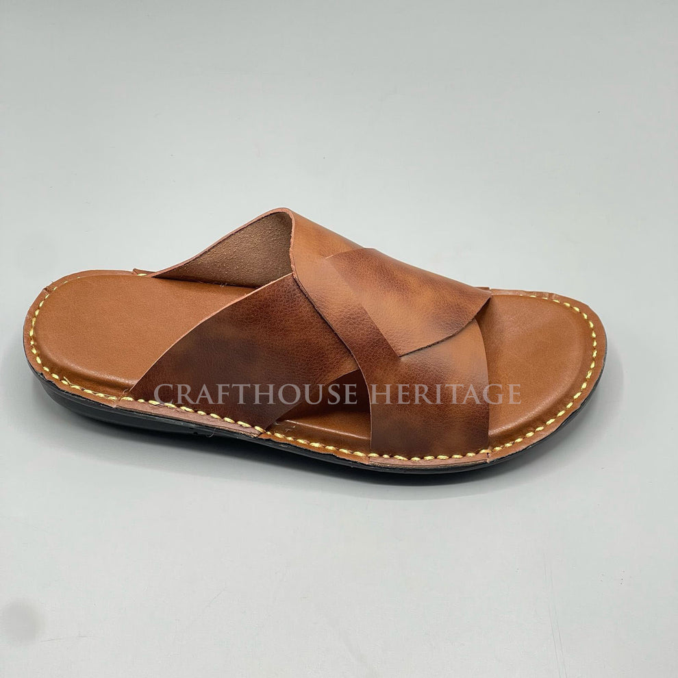 Handmade Peshawari Leather Slippers for Men - Double shade Brown ...